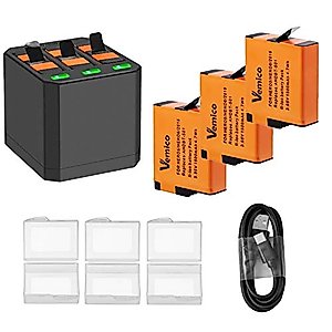 Vemico Battery Gopro Hero 7/6/5 1500mah Replacement Batteries (3 Pack) and 3-Channel LED Type C USB Charger for Gopro Hero 7 Black/Hero 6/Hero 5/Hero 2018, AHDBT-501(Fully Compatible with Original)