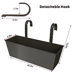 PINFENGJIAJU 24 Inch Metal Iron Hanging Planters 2 Pack, Large Rectangular Hanging Flower Pots with Detachble Hooks, Deck Rail Fence Balcony Hanging Planter Boxs with Drainage Holes(Shimmerry Brown)