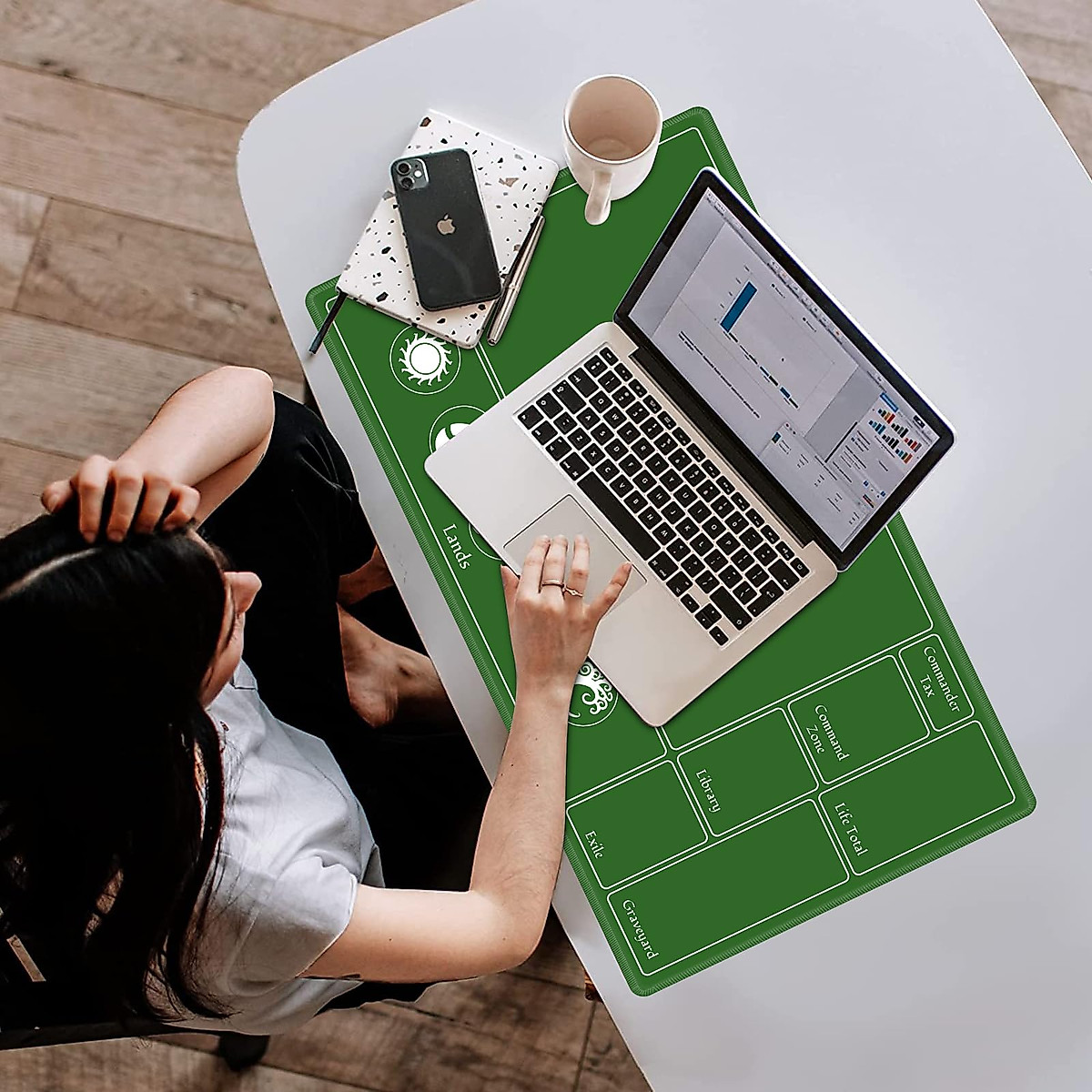 EDGFRTOIO Card Playmat Stitched with Magic Zones, Game Mats Tabletop 24x14 inch for MTG/TCG Card Battles Commander Deck Gaming Desk Mat Duel Mat Card Gameplay Mats for Beginner (Black, Green, 2 Pack)