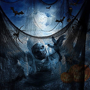 Halloween Creepy Cloth, Scary Gauze Cloth Spooky Giant (80 x 400 in.) Cheese Cloth Tapestry for Halloween Party Supplies Decorations Outdoor Yard Home Wall Decor, Black