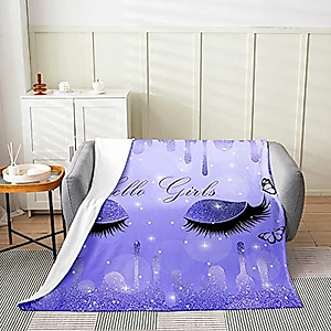Erosebridal Gradient Eyelash Throw Blanket 40x50 Inch,Gradient Blue Starry Sky Fleece Blanket for Youth,Chic Bling Bling Lash Flannel Blanket Sofa Bed Couch Decor,Butterflies Fluid Ink Bed Blanket