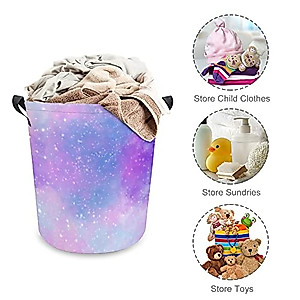 HoaMoya Collapsible Unicorn Galaxy with Glitter Laundry Basket Pastel Cloud And Sky Freestanding Laundry Hamper With Handles Large Waterproof Cloth Toy Storage Bin for Household Bedroom Bathroom