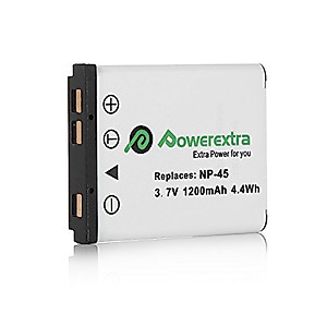 Powerextra 2 x NP-45 NP-45A NP-45B NP-45S Battery Compatible with Fujifilm INSTAX Mini 90, FinePix XP20 XP22 XP30 XP50 XP60 XP70 XP80 XP90 XP120 XP130 XP140 T350 T400 T500 T510 T550 T560 JX520 JX550
