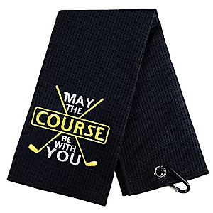 FAFAMESO Funny Golf Towel - May The Course Be with You - Golf Accessories for Golfer, Women, Wife, Men, Husband, Coworker, Birthday Gifts for Him or Her, Going Away Gift for Friends