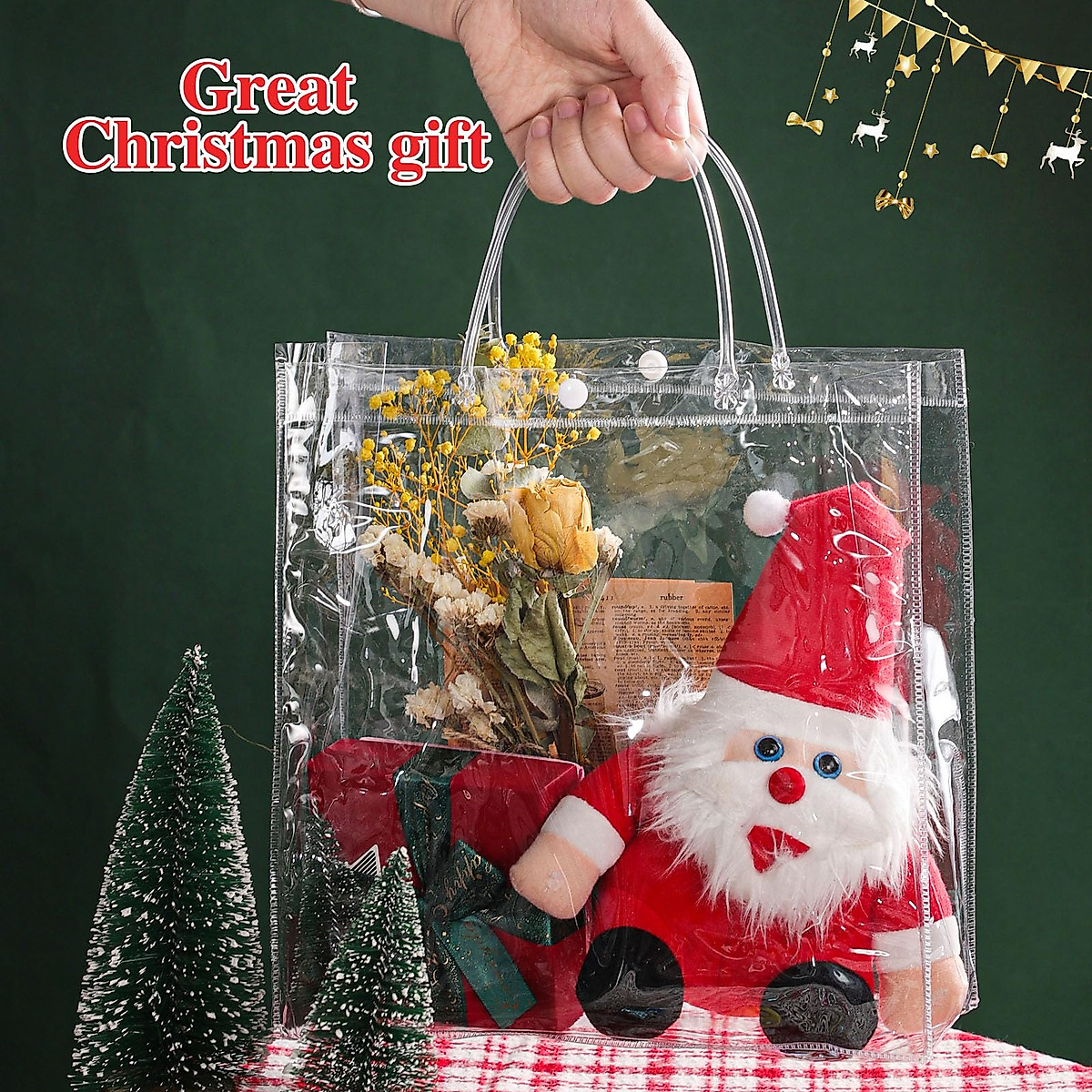 BESARME 30 Pack Clear Gift Bags with Handle, Reusable Plastic Bags Small Gift Wrap Tote Bags Candy Bags for Christmas Party Favors Wedding Birthday (6.3" x 5.9" x 2.8")