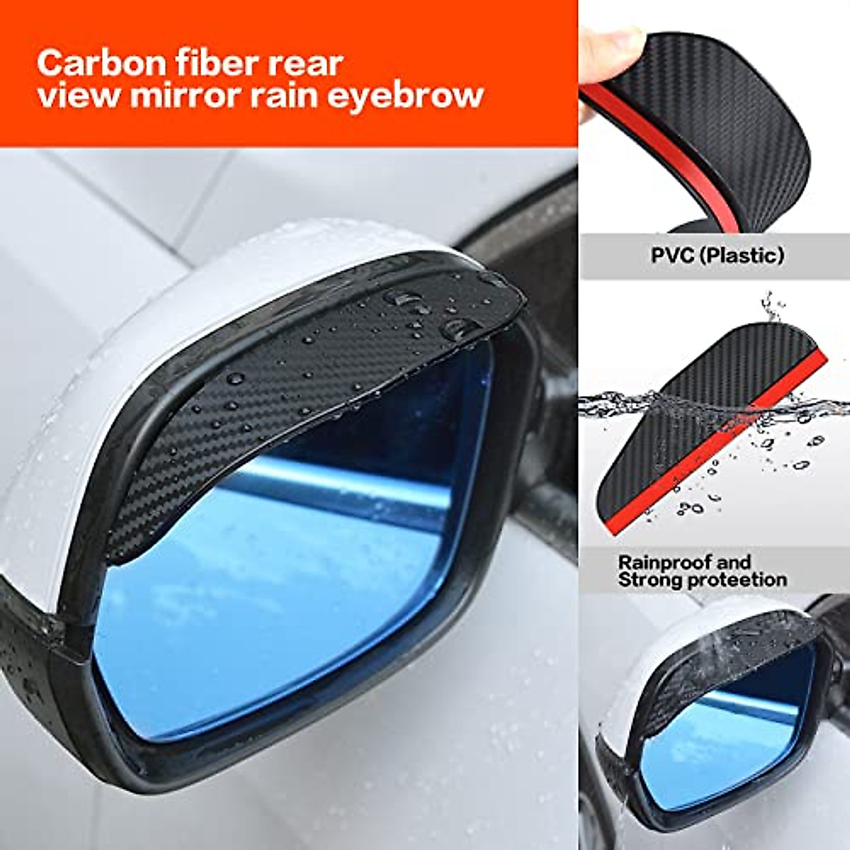 AOCISKA 2 Packs Carbon Fiber Rain Visors with Eyebrows, Universal Rear View Mirror Covers