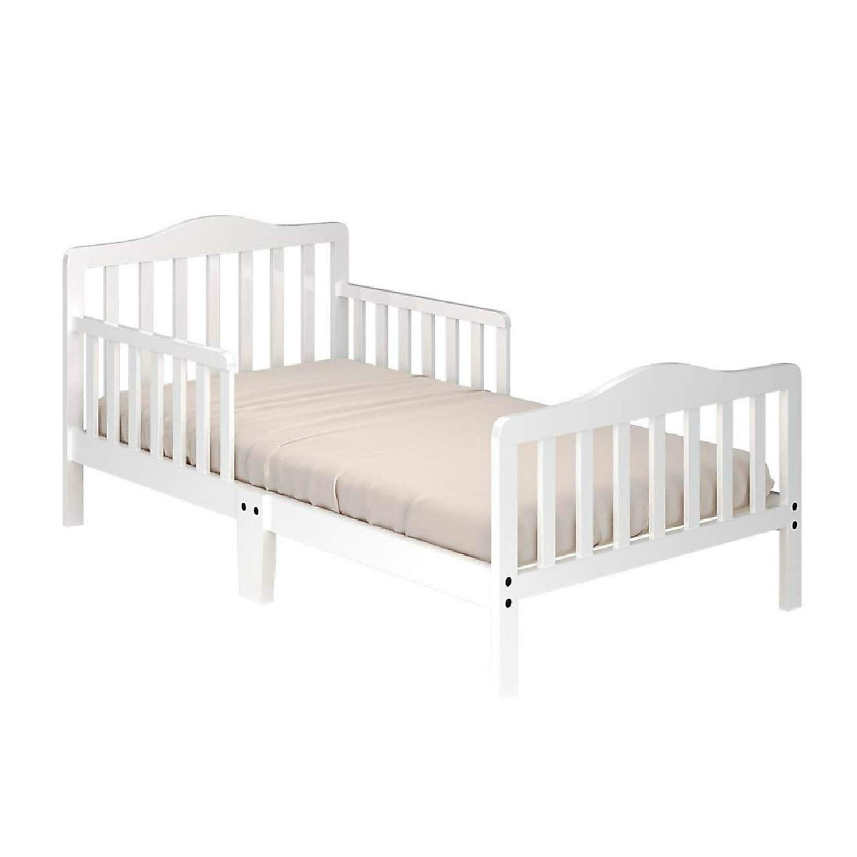 HONEY JOY Toddler Bed Frame, Solid Rubber Wood Frame w/Safety Guardrail, Fits Crib Full Size Mattress (Not Included), Children Classic Sleeping Bedroom Furniture for Kids Boys Girls (White)