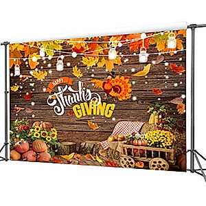 Dudaacvt 7x5ft Thanksgiving Photography Backdrop Rustic Wooden Floor Barn Harvest Background Thanksgiving Turkey Autumn Pumpkins Backdrop Thanksgiving Party Decoration Backdrop D643