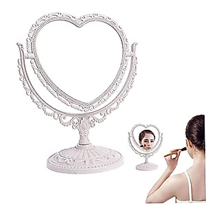Jorzer Makeup Mirror Heart Shaped Rotatable Double Sided Desktop Cosmetic Vanity Mirror Stand Table Plastic Dresser Heart Shape Mirrors Cosmetic Tool