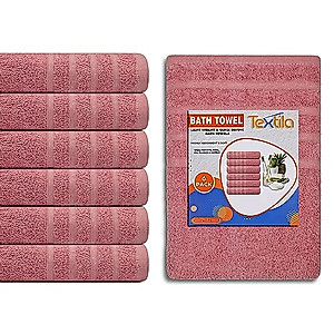 Textila Pink Bath Towels Pack of 6-24x48 inch Cotton Terry Towels for Bathroom Highly Absorbent, Soft Feel, Quick Dry, Lightweight Bath Towels for Shower, Pool, Gym, SPA, Hotel & Daily Use Towels