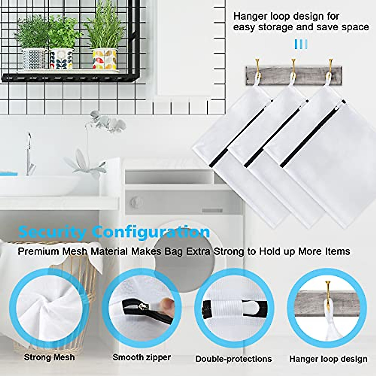 Set of 3 Durable Mesh Laundry Bags for Delicates,Have Hanger Loops(1Large 16 x 20 inches, 2Medium 12 x 16 inches)