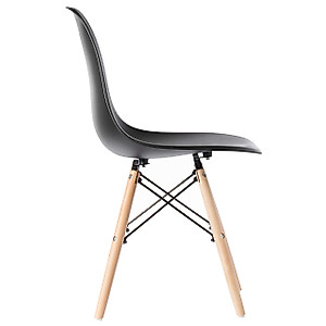 Fabulaxe Mid-Century Modern Style Plastic DSW Shell Dining Chair with Solid Beech Wooden Dowel Eiffel Legs, Black