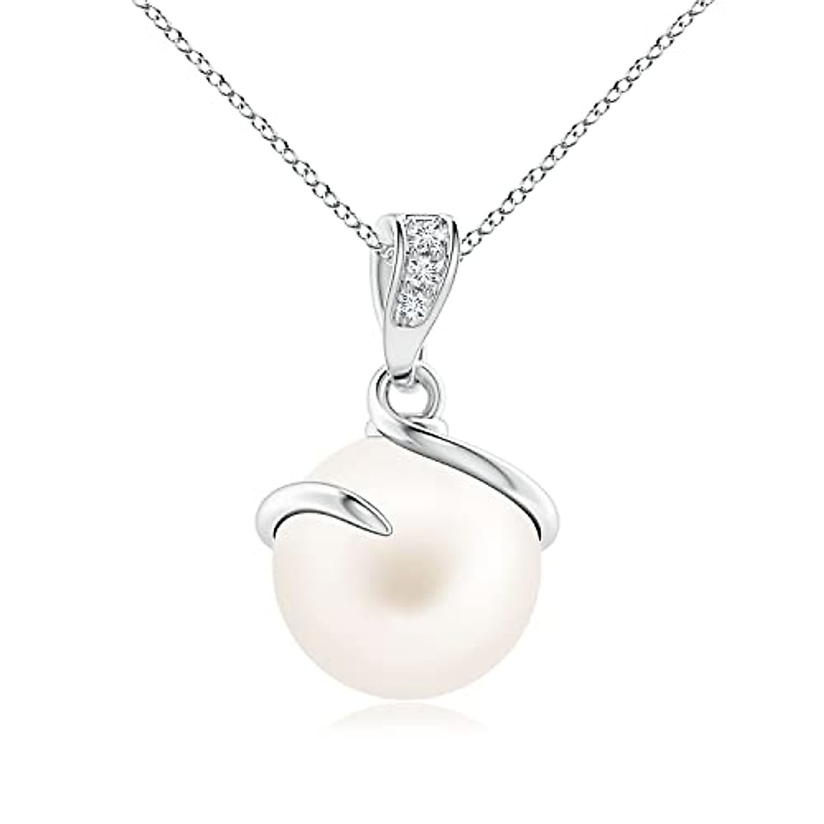 Angara June Birthstone 9mm Freshwater Cultured Pearl Pendant Necklace with Diamonds in Sterling Silver for Women