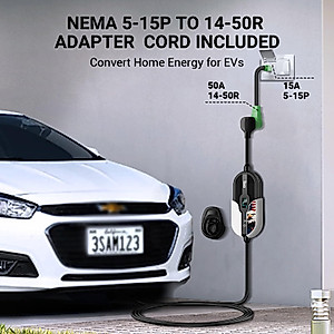 Tera Electric Vehicle Charger for J1772: Tesla EV Level 1 & 2 Portable 32A 8A 110V 240V Wall Connector Dual Use ETL NEMA 14-50 & 5-15 Wi-Fi Enabled 25FT Cable with Holder P01