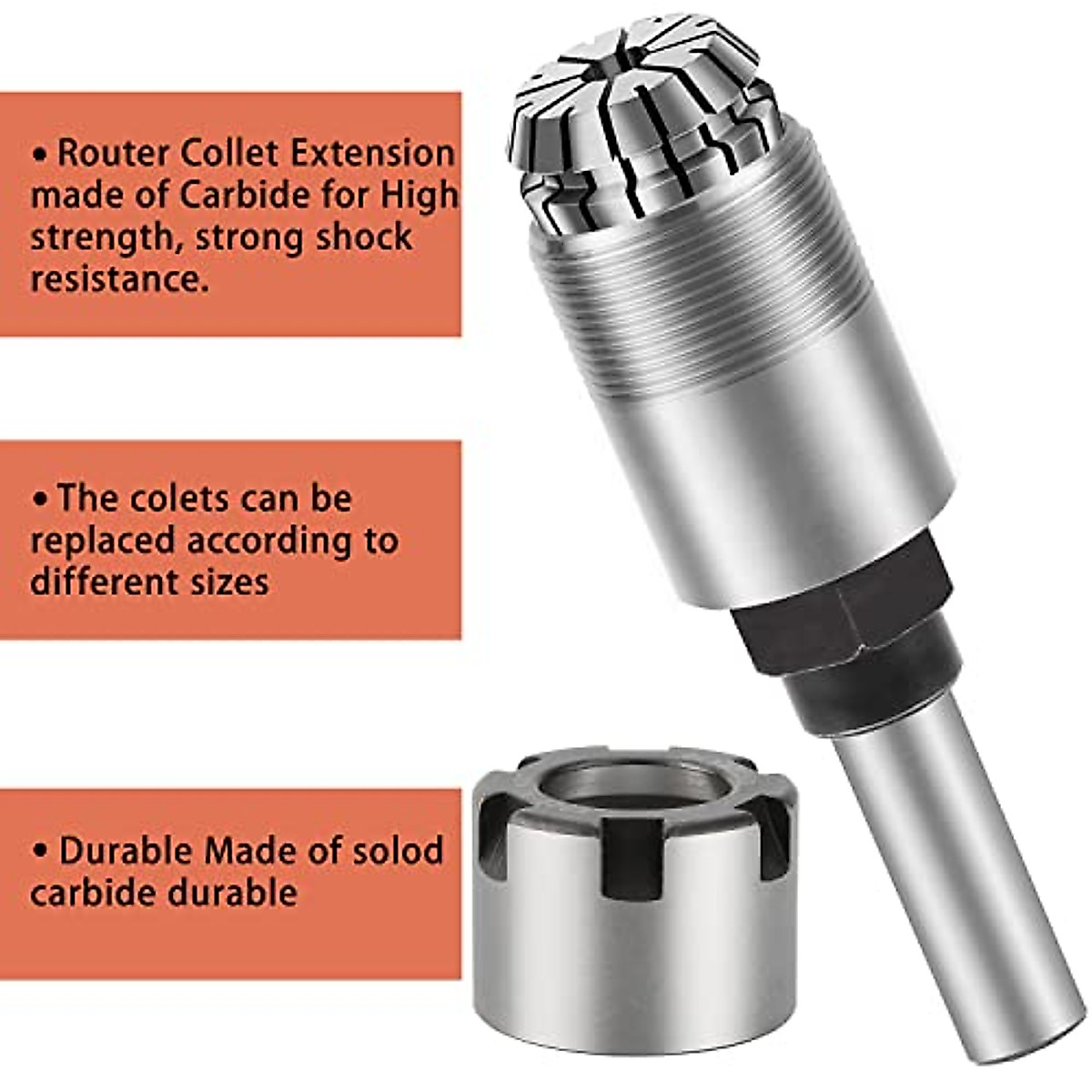1/2 Inch Shank Router Bit Collet Extension Chuck Converter Adapter, Convert 1/2-Inch & 1/4-Inch Shank Bits with ER20 Spring Collet, ER20 M Type Collet Chuck Wrench Spanner -(Pack of 4)