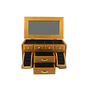 ZSEDP Wooden Jewelry Box Organizer Wood Earring Rings Necklace Storage Display Case Gift Jewellery Casket (Color : D, Size