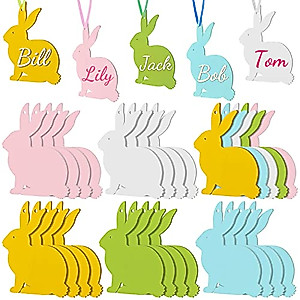 20 Pieces Easter Basket Name Tag Personalized Bunny Easter Tags Wooden Rabbit Easter Blank Sign Hanging Tag for Easter Bucket Decoration