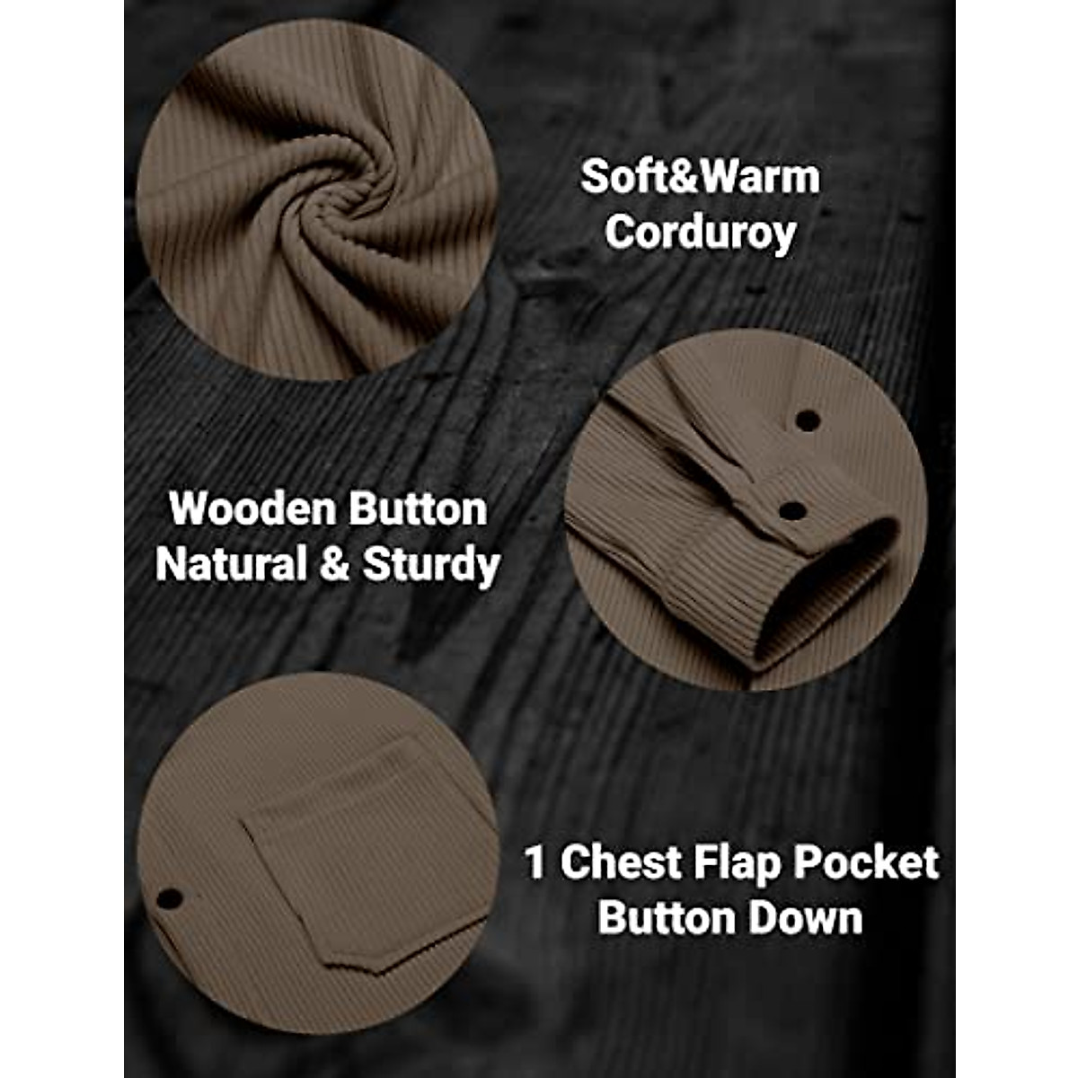 COOFANDY Men's Corduroy Shirt Jacket Slim Fit Button up Work Shirt with Two Flap Pockets Brown