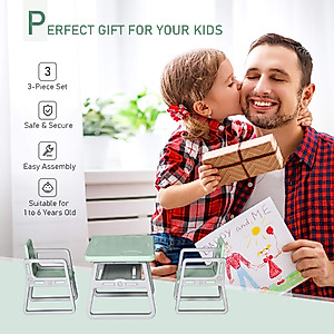 Qaba 3-Piece Kids Table and Chair Set Writing Desk with Armrest, Storage Space for Toddler Activities, Green