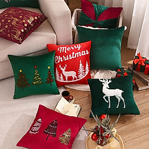 Tosleo Christmas Pillowcases 18 x 18 inch Set of 2 Dark Green Christmas Deer Throw Pillow Cover Christmas Pillow case Christmas Party Decorations Winter Holiday Cushion Case