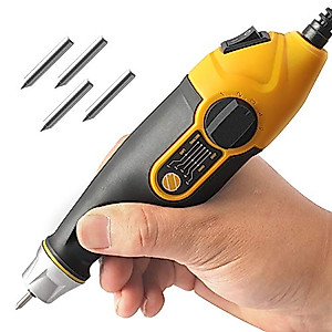 UTOOL Engraver Pen with Letter/Number Stencil, 24W Handheld Etching Tool for Wood Metal Glass Engraving with 4 Replaceable Tungsten Carbide Steel Bits