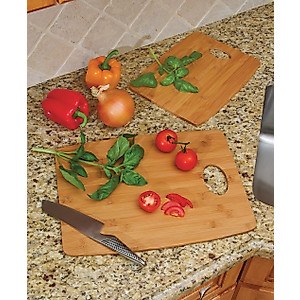 Lipper International Bamboo Wood Thin Kitchen Cutting Boards with Oval Hole in Center, Set of 2 Boards, 9" x 12" and 11-1/2" x 15"