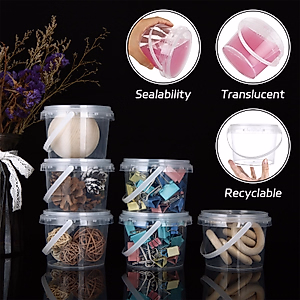 RHBLME 50 PACK Slime Containers with Lids and Handles, 20 PACK 17oz Clear Slime Bucket and 30 PACK 10oz Small Bucket, Clear Slime Storage Case for Slime DIY Art Craft Small Items Part Material