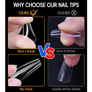 Yevyo 500 Pcs Clear Gel X Nail Tips Coffin Nail Tips False Nail Tips, Acrylic Fake Nail Soft Medium Coffin Shape Nail Extension Tips Extra Long Nail Tips Full Cover Nail Tips for Nail Arts DIY Home