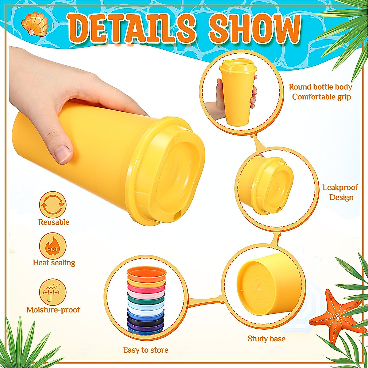 Honeydak 45 Pack Reusable Coffee Cups with Lids 16 oz Portable Tea Cups Reusable Hot Coffee Mugs Tumblers Bulk Plastic Tumblers Travel Drinks Mugs for Hot and Cold Drinks(Multicolor)