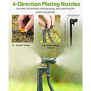 HIRALIY 65.6FT/20M Plant Watering System, Drip Irrigation Kit for Plant, 1/4" Blank Distribution Tubing and 4-outlets Watering Misting Nozzles, Automatic Irrigation Equipment Set for Patio Lawn