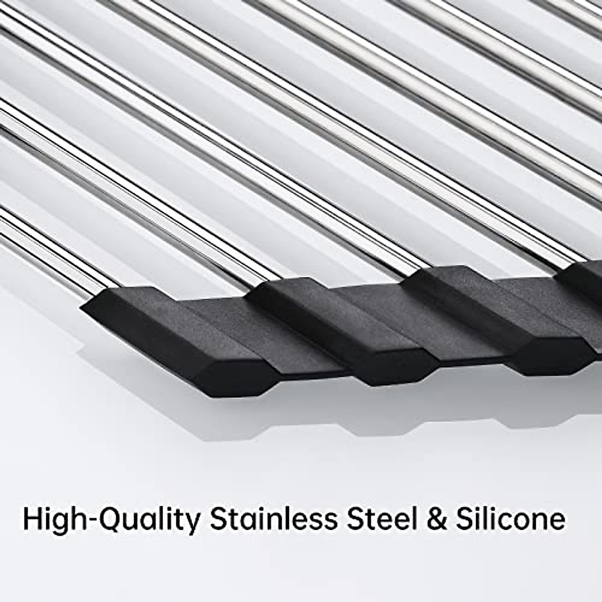 Tomorotec Triangle Roll-Up Dish Drying Rack for Sink Corner Small Foldable Stainless Steel Over The Sink Multipurpose Kitchen Drainer Caddy Trivet Rustproof Organizer Storage Space Saver Shelf (Black)