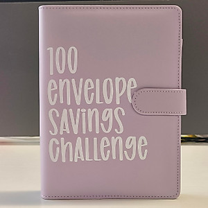 100 Envelope Challenge Binder Book Gift, [2024 New] Easy and Fun Way to Save $5,050, Savings Challenges Budget Book Binder with Cash Envelopes for Budgeting Planner & Saving Money (Lilac)