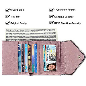 Lavemi Ultra Thin Small Compact Leather Womens Girls Wallets RFID Blocking Credit Card Holder for Women(Envelope Gray/Dark Pink)
