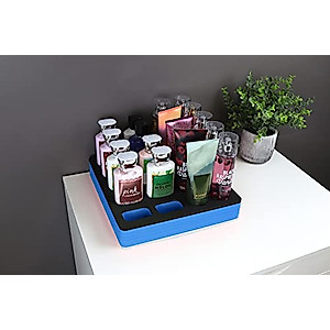 Polar Whale Lotion and Body Spray Stand Organizer Large Tray Blue Black Durable Foam Washable Waterproof Insert for Home Bathroom Bedroom Office 12.3 x 11.75 x 2 Inches 20 Slots
