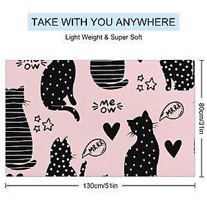 Black Cats Hearts Microfiber Absorbent Lightweight Beach Towels Fast Dry Oversized Sand Free Beach Blanket 31x51in for Swimming Camping Travel Gym and Yoga