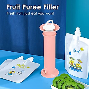Fruit Puree Filler, 7pcs Set Baby Food Pouch Maker Pure Color Pouches Toddler Fruit Squeeze Puree Filler for Kids (Pink)