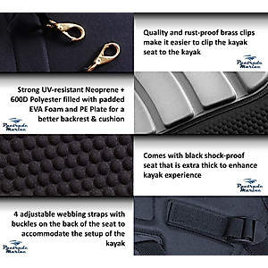 Pactrade Marine Adjustable Straps Black Gray Extra Padded Deluxe Kayak Seat Detachable Storage Backpack Bag Canoe Backrest Support Cushion Sit On Top Fishing Brass Clips Canoeing Kayaking Rafting (2)