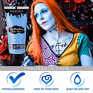 MEICOLY Light Blue Face Body Paint,2.37Oz Large Tube Washable Sky Blue Body Paint for Adult and Kids,Pale Blue Face Paint Sadness for Halloween Corpse Bride Avatar Smurf Sally Christmas Cosplay Makeup
