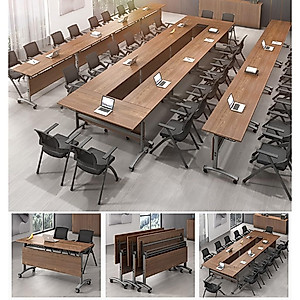 3pcs Flip Top Mobile Training Table with Modesty and Lockable Wheels,Foldable Conference Tables, Ready to Unfold and Use (Color : Brown, Size : 120 * 40 * 75cm)