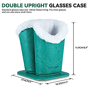 molshine Soft Plush Lining Double Upright Eyeglasses Holder with Magnetic Base Spectacles Stand Glasses Case on Nightstand-(Cedar Green)