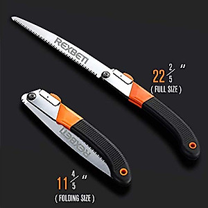 REXBETI Folding Saw, Heavy Duty 11 Inch Extra Long Blade Hand Saw for Wood Camping, Dry Wood Pruning Saw With Hard Teeth, Quality SK-5 Steel