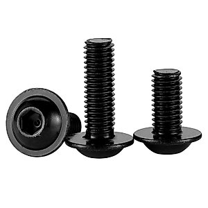 M6-1.0 x 20mm Flanged Button Head Socket Cap Screw Bolts, Allen Socket Drive, Stainless Steel 304, Black Finish, Quantity 25