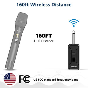 Bietrun UHF Receiver Wireless Microphone WXM02 / WXM04, with 720mAh Rechargeable Battery, 160 ft Working Range, 1/4" Output for for Karaoke Machine/PA Speakers System/Mixer