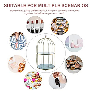 Minkissy Makeup Organizer Cosmetics Iron Storage Rack Bathroom Countertop Organizer, Birdcage Shape- Cosmetic Rack Double Layer