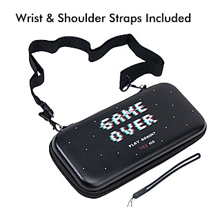 BelugaDesign Game Over Carrying Case | Retro Arcade Space Cool Kids Boys Travel Storage Wrist Shoulder Strap | Compatible with Nintendo Switch Standard Lite OLED (Black)