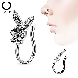 Nose Clip Clip On Non Piercing Nose Ring CZ Paved Licensed Playboy Bunny