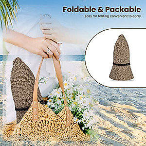 Simplicity Womens Beach Hat, Wide Brim Lightweight Straw Cute Sun Hat with Chin Strap Roll Up Sun Visor, Coffee/Brown