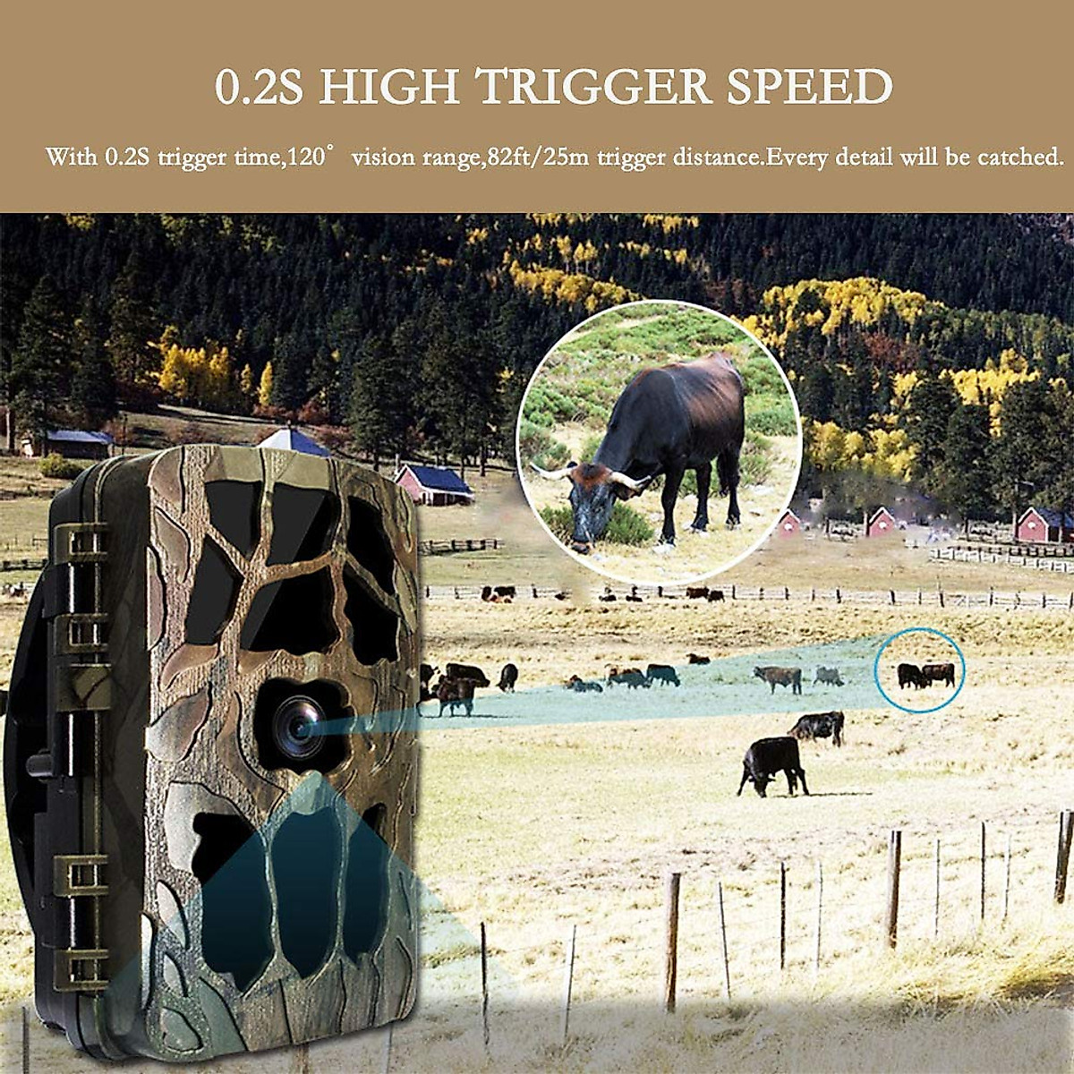 GoldPaddy Trail Game Camera 4K 20MP, Hunting Camera with Night Vision Motion Activated Waterproof Camera 0.2s Trigger Time Scouting Cam 2.4” LCD IR LEDs 120° Wide Angle for Wildlife Home Monitoring