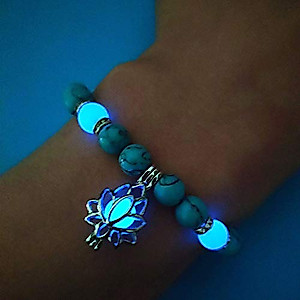 Luminous Glowing in the Dark Moon Lotus Flower Shaped Charm Bracelet for Women Natural Turquoise Stones Yoga Prayer Jewelry