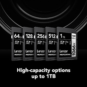 Lexar 512GB Professional 1066x SDXC Memory Card, UHS-I, C10, U3, V30, Full-HD & 4K Video, Up To 160MB/s Read, for DSLR and Mirrorless Cameras (LSD1066512G-BNNNU)